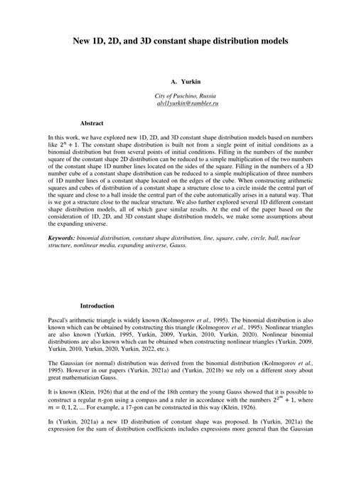 Pdf New 1d 2d And 3d Constant Shape Distribution Models