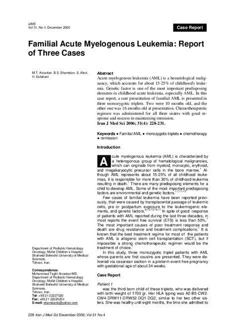 Pdf Familial Acute Myelogenous Leukemia Report Of Three Cases