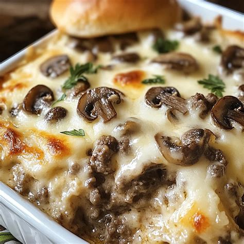 Mushroom And Swiss Burger Casserole Comfort In Every Bite