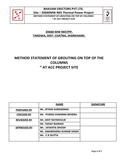 Method Statement For Acc Top Grouting Pdf