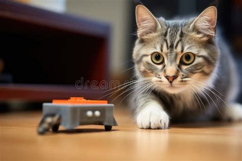 A Cat Cautiously Placing A Paw On A Mouse Trap Stock Image Image Of