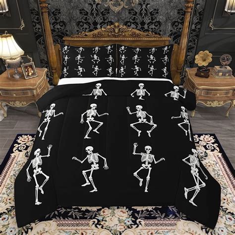 Homewish Funny Skeleton Full Size Comforter Sets Gothic Cartoon Skull Bedding Comforter Set
