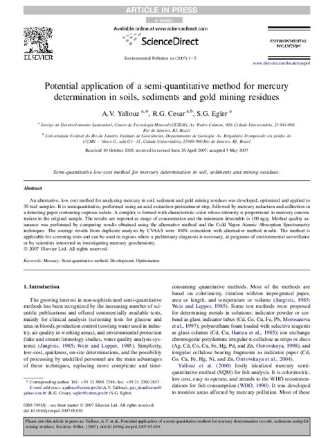 Pdf Potential Application Of A Semi Quantitative Method For Mercury