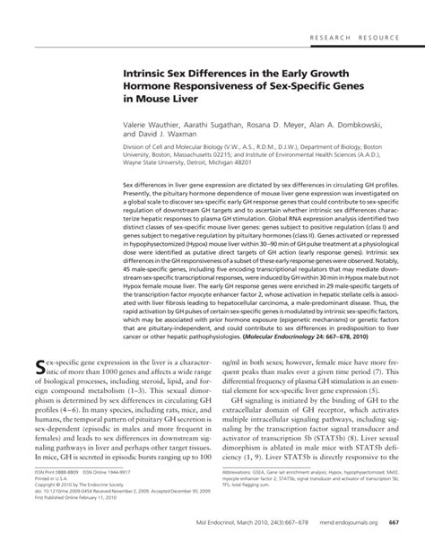 Intrinsic Sex Differences In The Early Growth In Mouse Liver