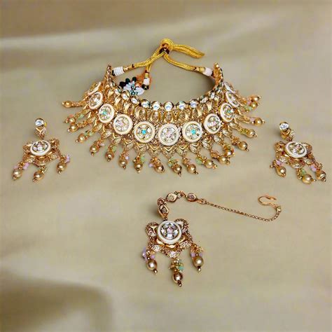 Copper Rajwadi Necklace Set With Earrings And Maang Tikka Traditiona