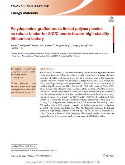 Polydopamine Grafted Cross Linked Polyacrylamide As Robust Binder For