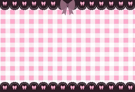 Cute Pink Kawaii Horizontal Background With Gingham Check And Dark Lace