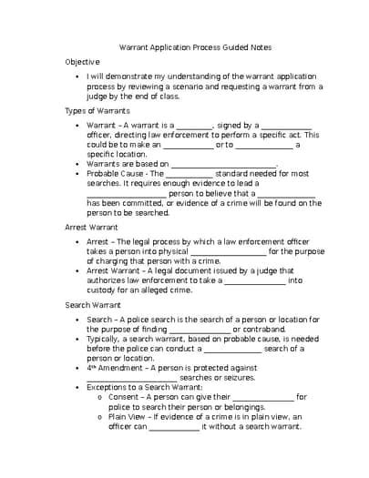 Warrant Application Process Guided Notes By Lemmons Criminal Justice