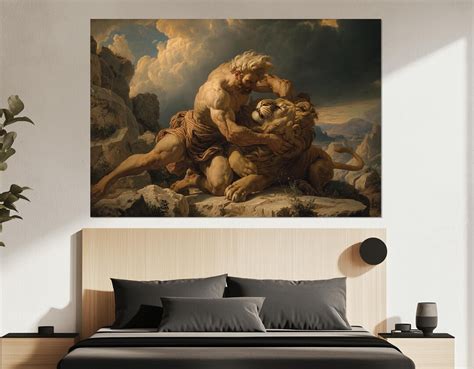 Heracles And The Nemean Lion Canvas Print Greek Mythology Wall Art