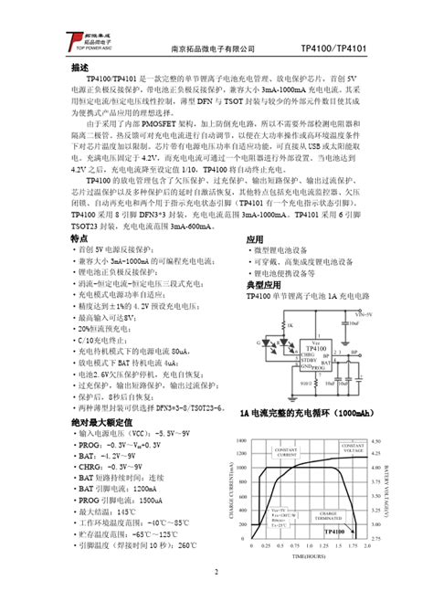 Tp4100 Datasheet 1000ma 500ma Linear Lithium Battery Charge