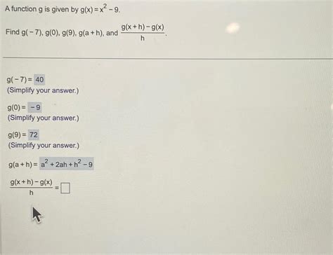 Solved A Function G Is Given By G X X2 9Find Chegg Com