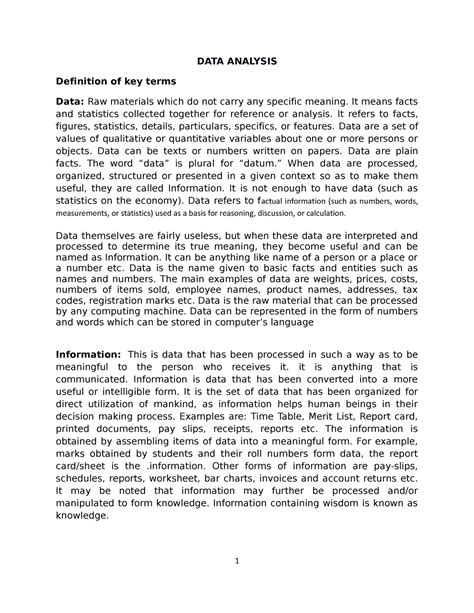 Data Analysis Notes Bachelors Notes Ky Data Analysis Definition Of
