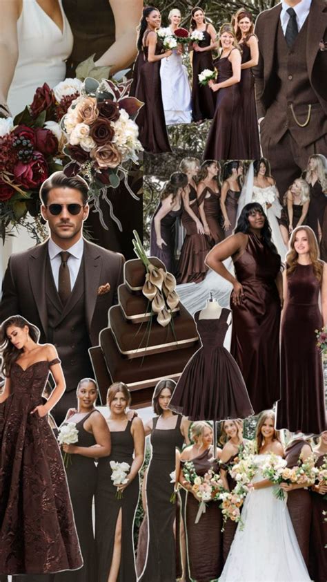 Dark Brown Wedding Inspo Espresso Bridesmaid Dresses With Groomsmen
