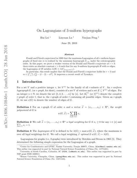 Pdf On Lagrangians Of 3 Uniform Hypergraphs