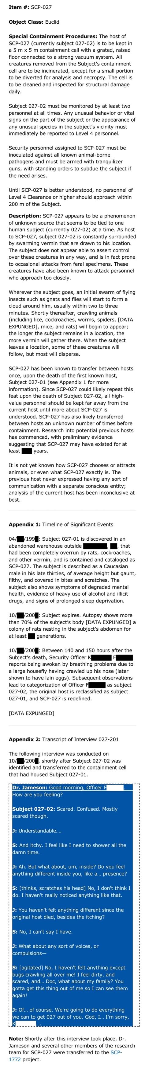 Item Scp 027 Object Class Euclid Special Containment Procedures The