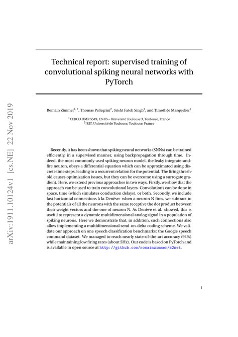 Pdf Technical Report Supervised Training Of Convolutional Spiking Neural Networks With Pytorch