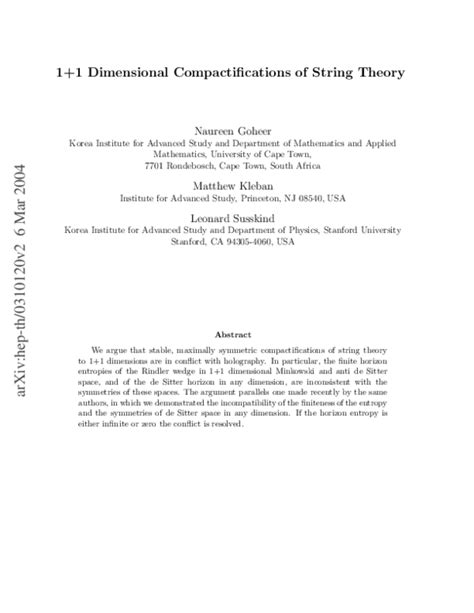 Pdf 11 Dimensional Compactifications Of String Theory