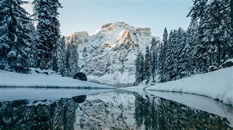 River Mountain Snow Winter Nature 4k Hd Wallpaper