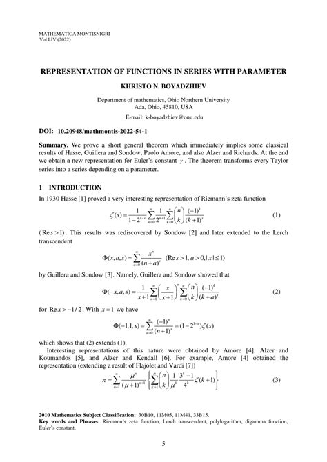 Pdf Representations Of Functions In Series With Parameter