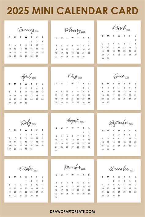 Free Printable 2025 Mini Calendar Card Artofit
