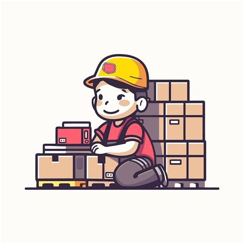 Premium Vector Cute Boy In Uniform And Helmet Sitting On Stack Of
