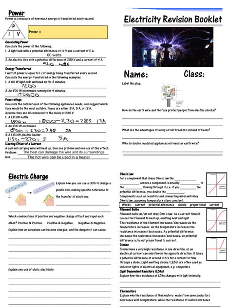 Electricity Revision Booklet Pdf Electrical Resistance And Conductance Series And Parallel