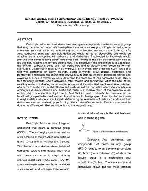 Solution Classification Tests For Carboxylic Acids And Their