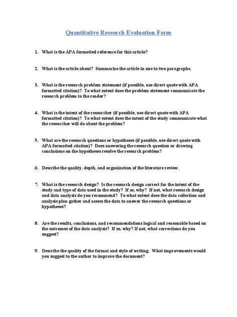 Quantitative Research Evaluation Form Pdf