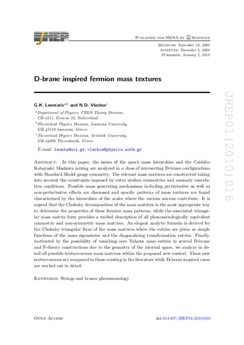 Pdf D Brane Inspired Fermion Mass Textures