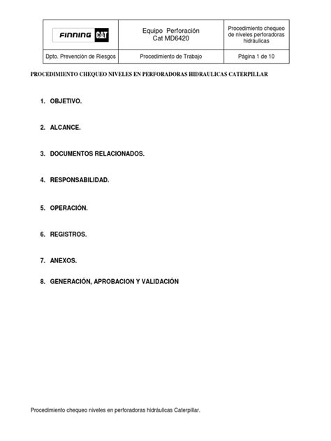Chequeo E Inspeccion De Niveles Perforadoras Md6420 Pdf