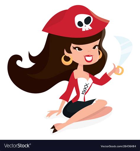 Cartoon Retro Pirate Girl Royalty Free Vector Image