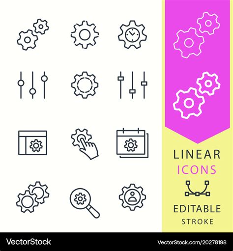 Settings Line Icon Set Editable Stroke Vector Image
