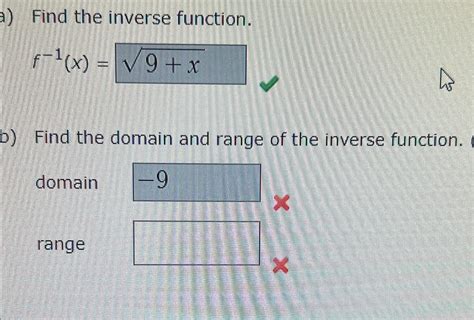 Solved Find The Inverse Functionf 1x9x2b ﻿find The