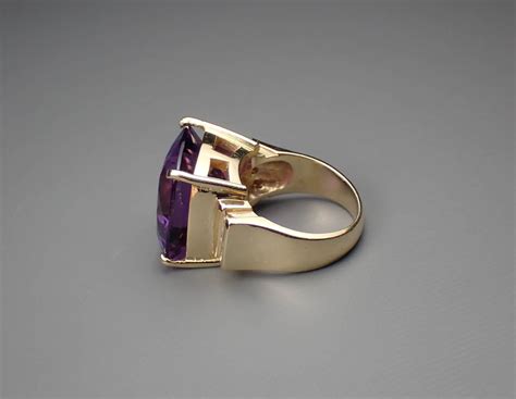 Lot Amethyst Diamond And 14k Yellow Gold Ring