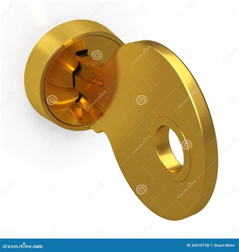 Brass Key In Lock Shows Security Stock Illustration Illustration Of Secure Secured 34210728