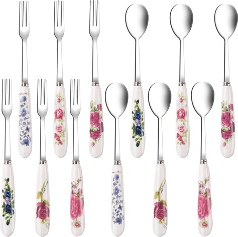 12 Pieces Forks And Spoons With Ceramics Handle Stainless