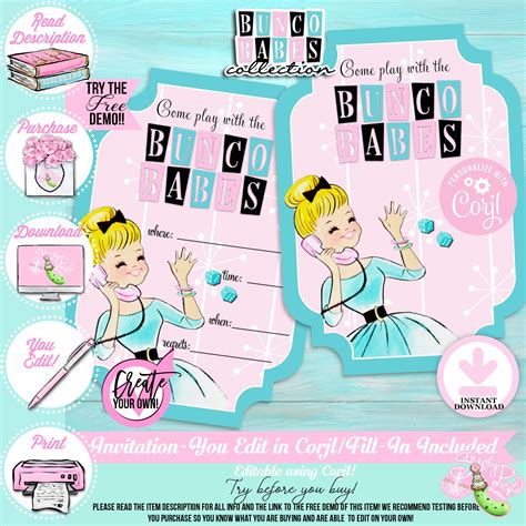 Bunco Babes Invitations Edit In Corjl Invite Bunko Girls Night Game Ni