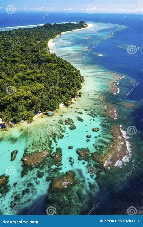 Aerial View On Lush Tropical Island Created With Generative Ai Stock