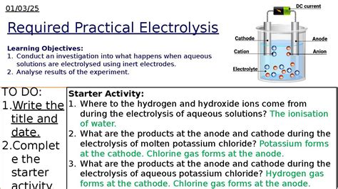Aqa Gcse Chemistry Required Practical Electrolysis Of Aqueous Solutions