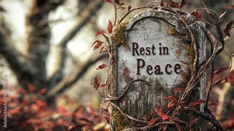 Rest In Peace Tombstone With Vines And Moss Stock Illustration Adobe