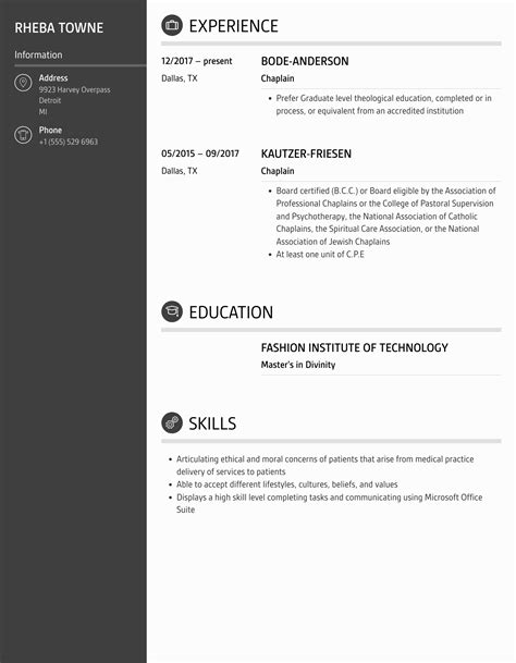 Chaplain Resume Samples Velvet Jobs