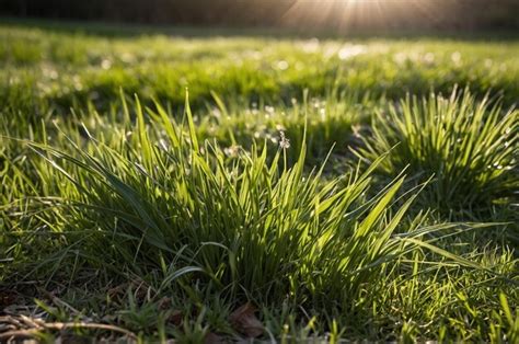 A Patch Of Grass With The Sun Shining Through It Premium Ai Generated
