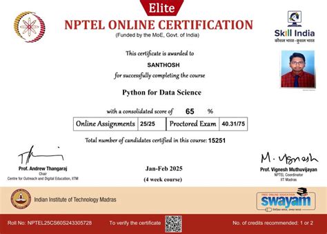 Python Datascience Elitecertificate Nptel Onlinelearning