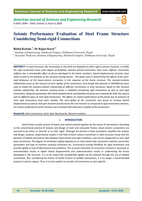 Pdf Seismic Performance Evaluation Of Steel Frame Structure Considering Semi Rigid Connections
