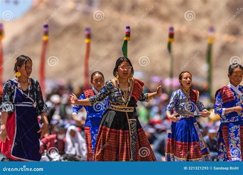 A Group Of Young Nepali Girls Performing Traditional Dance Sequence Wearing Traditional Costumes