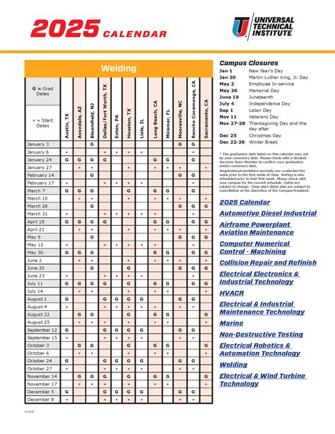 Course Calendar Uti 2025 Universal Technical Institute