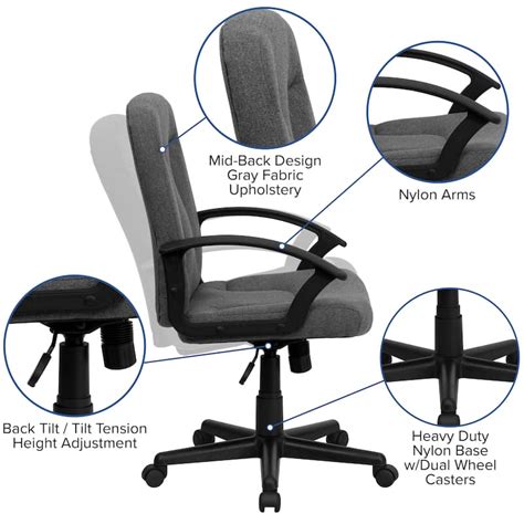 Mid Back Fabric Executive Swivel Office Chair With Nylon Arms