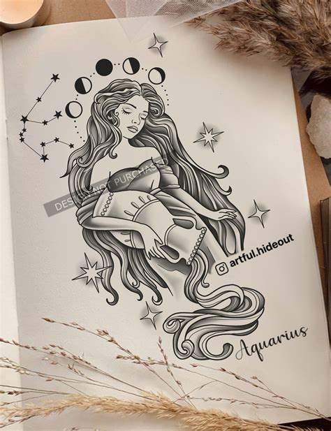 Aquarius Tattoo Design On Arm Leg Back Zodiac Tattoo Flash Custom
