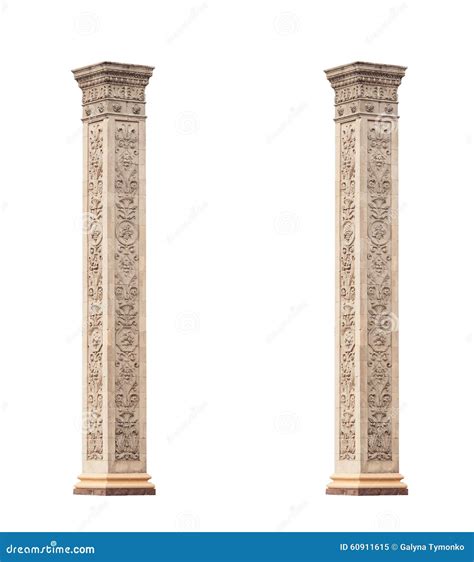 Beautiful Classical Marble Columns Isolated On White Background Stock