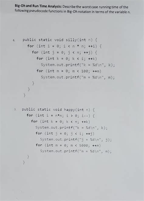 Solved Big Oh And Run Time Analysis Describe The Worst Case